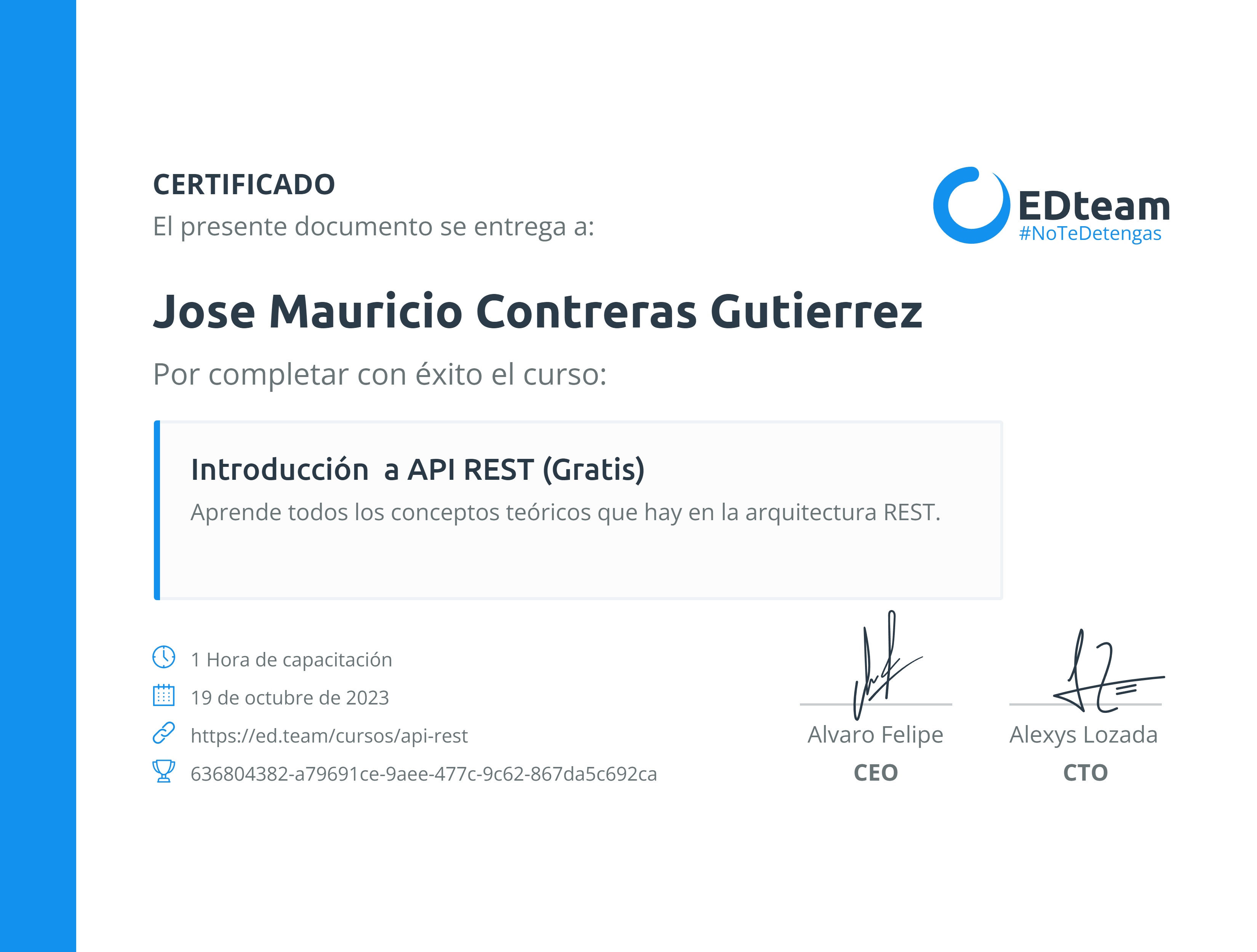 Certificado de Jose Mauricio Contreras Gutierrez del curso Introducción ...