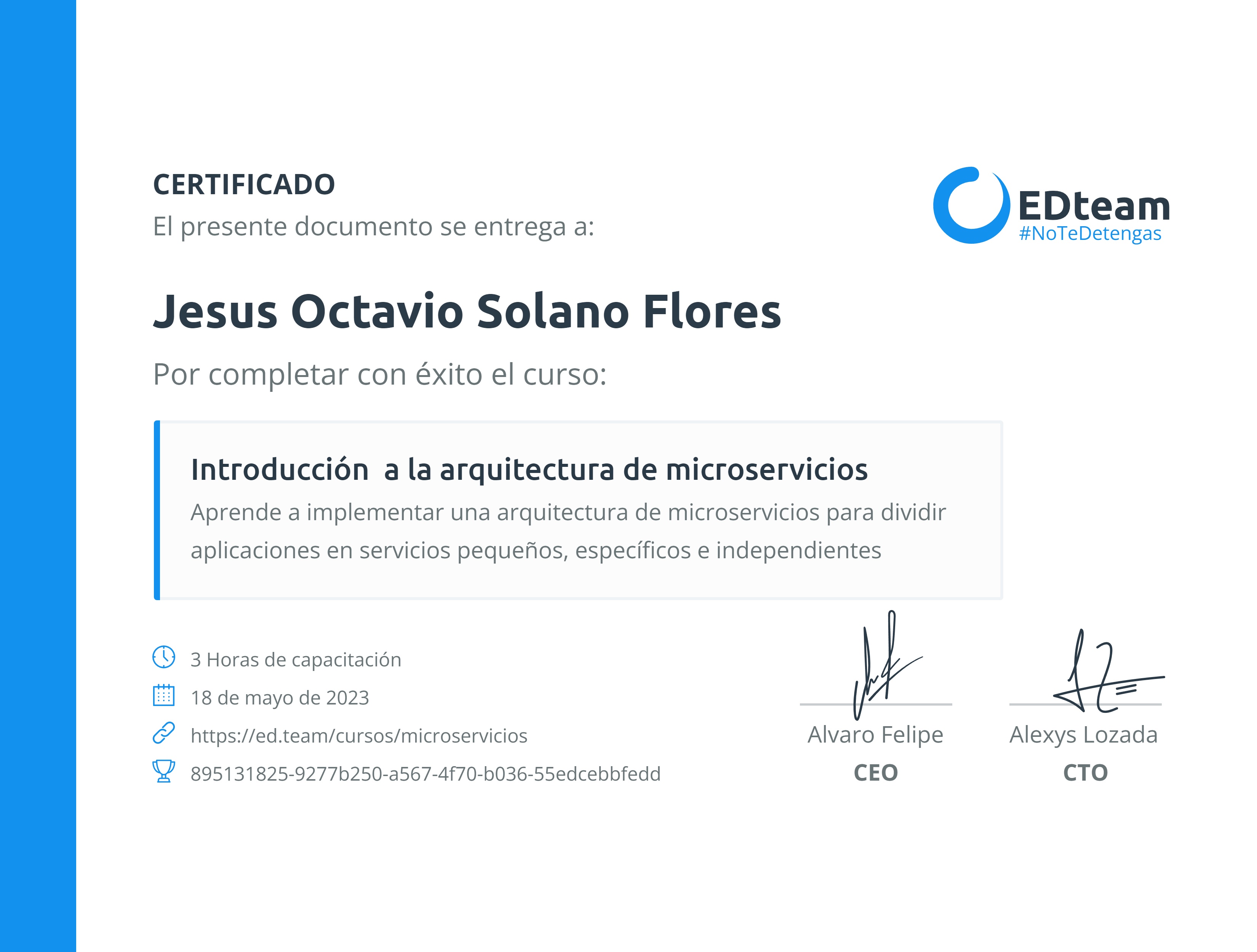 Certificado de Jesus Octavio Solano Flores del curso Introducción a la ...