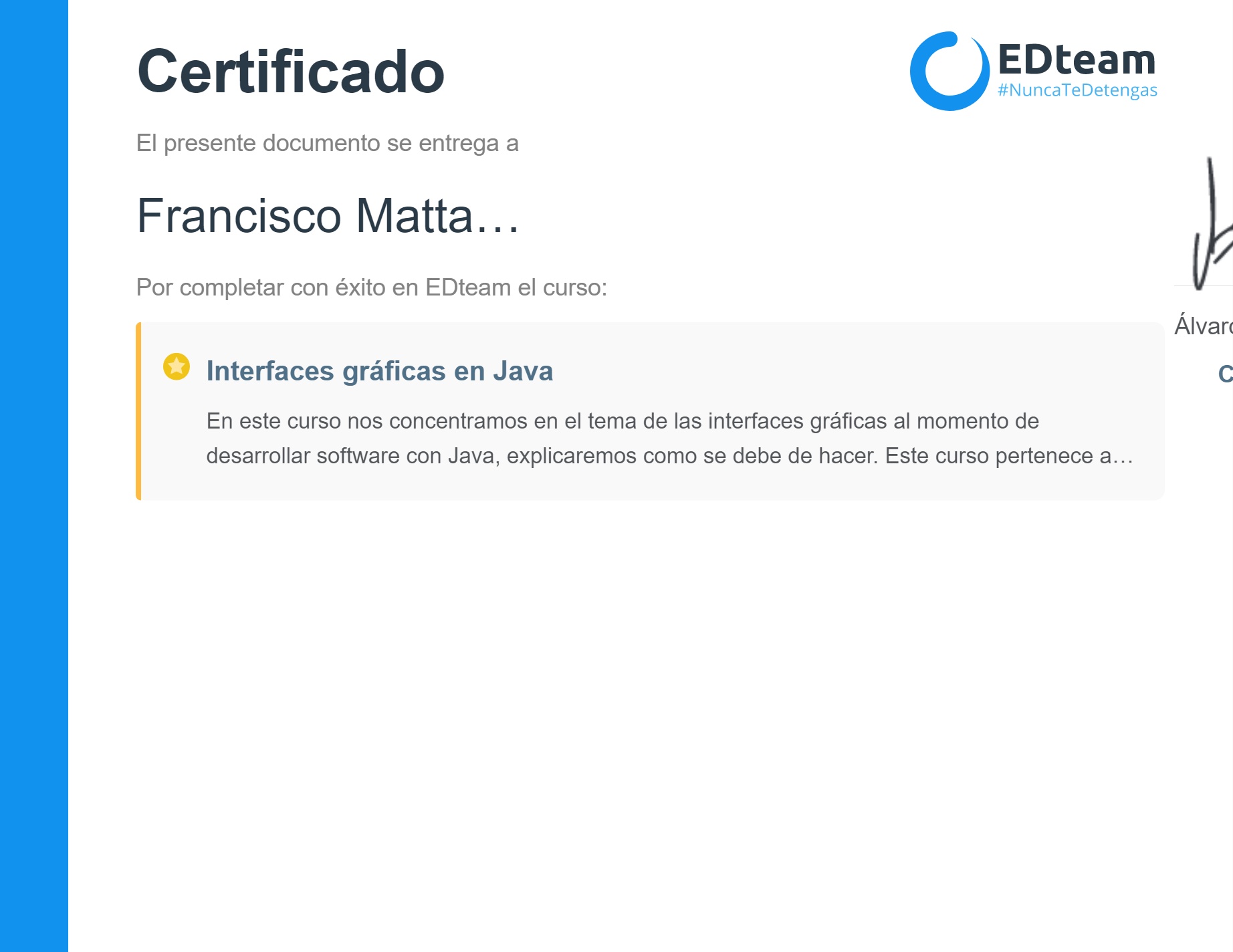 Certificado de Francisco Matta Perdomo del curso Interfaces gráficas en ...
