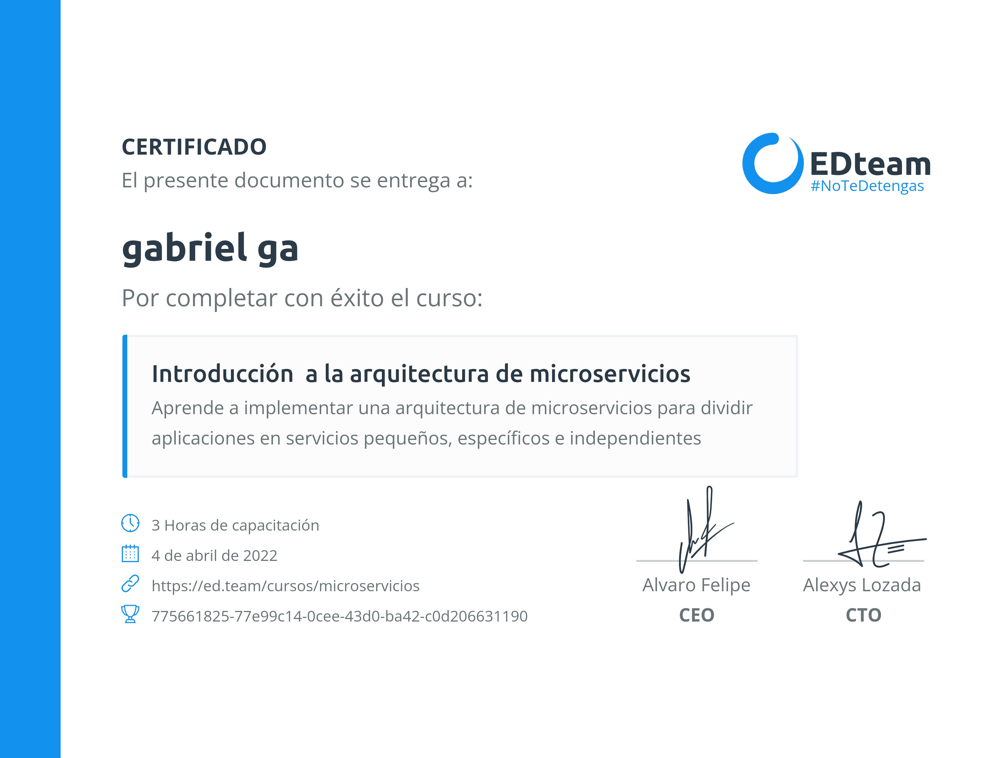 Certificado de gabriel ga del curso Introducción a la arquitectura de ... Certificado de gabriel ga del curso Introducción a la arquitectura de ...