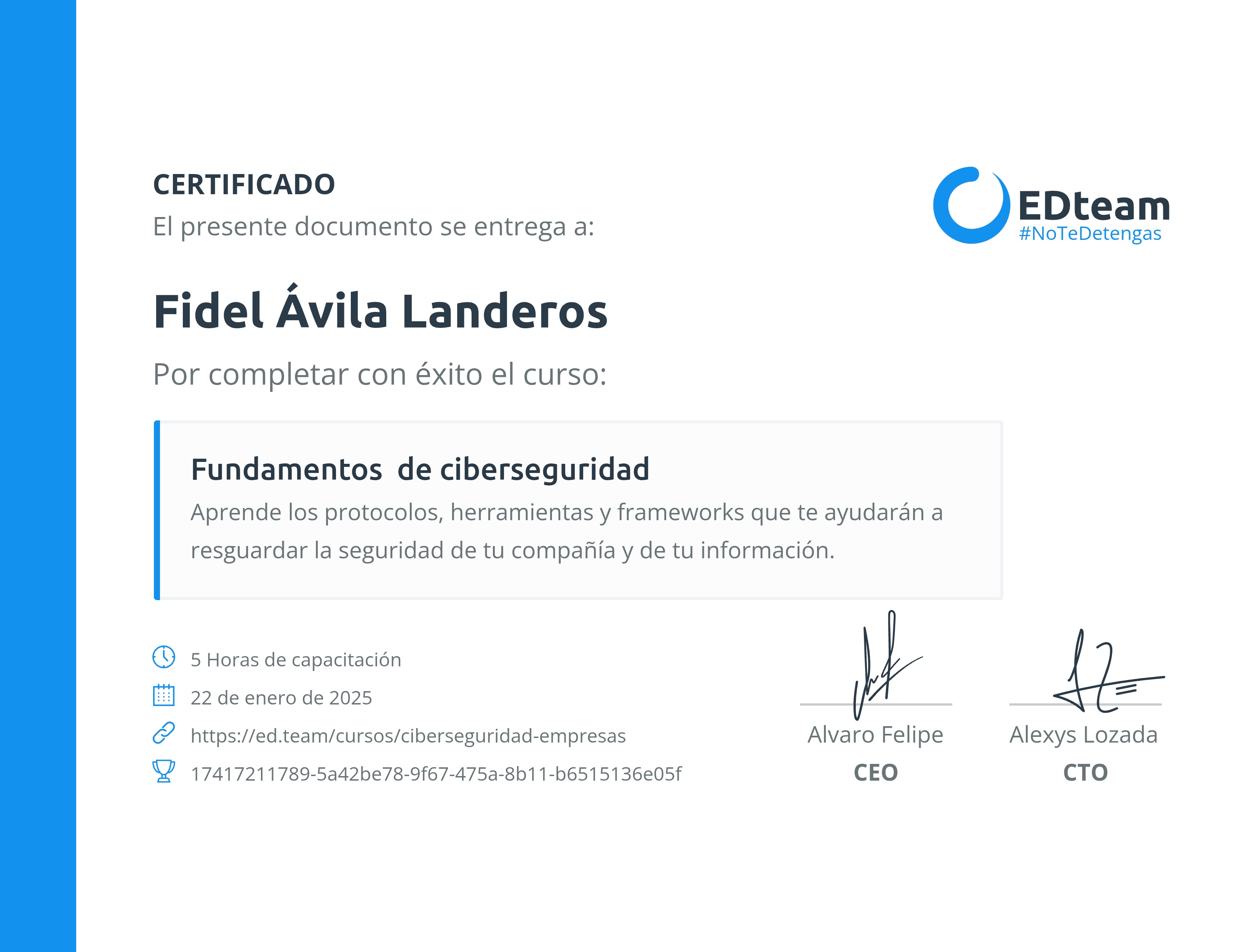 Certificado de Fidel Ávila Landeros del curso Fundamentos de ...