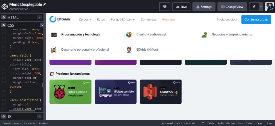 Code Weekend #5 - Menú desplegable | EDteam