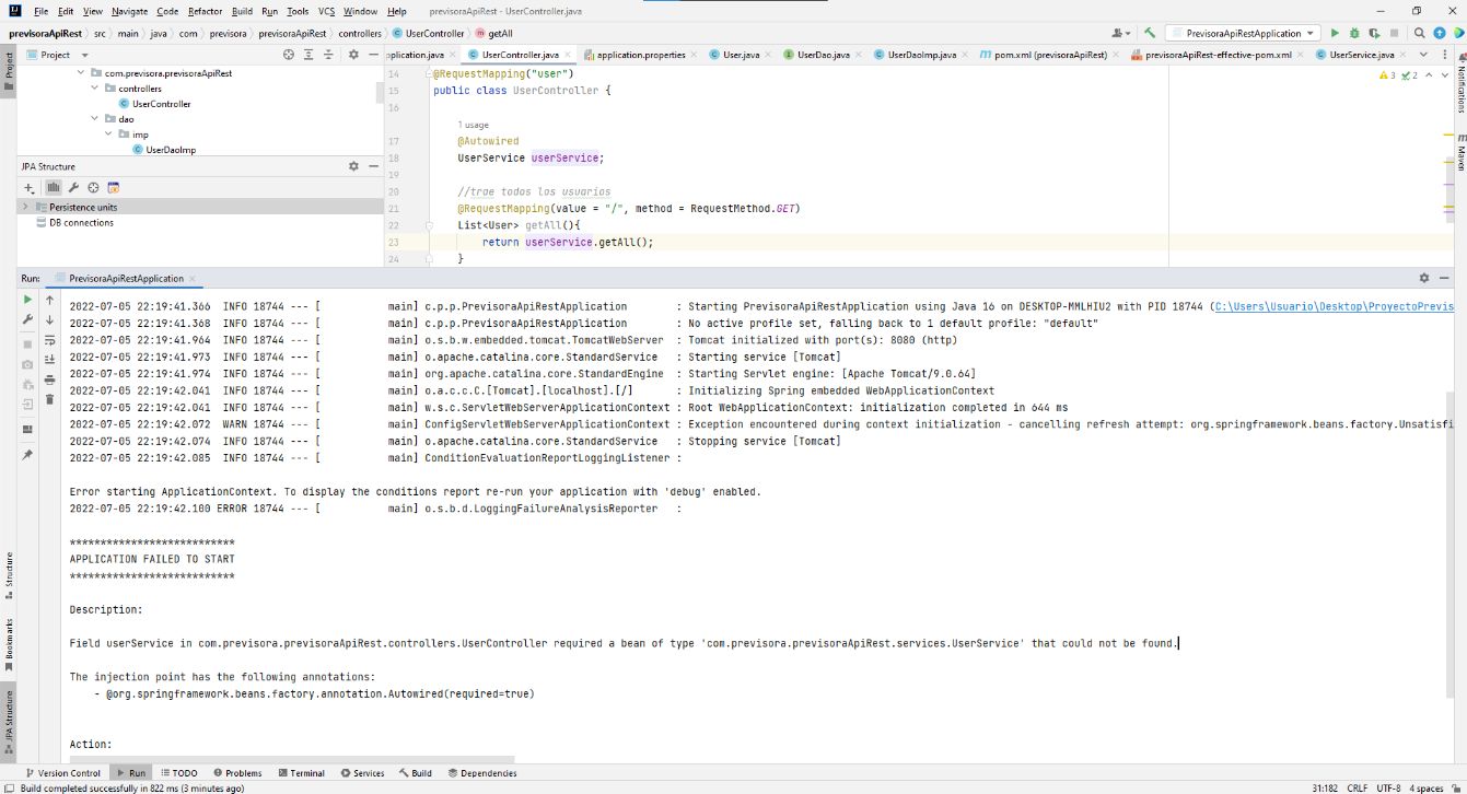 Error al agregar UserService userService; en la clase userController ...