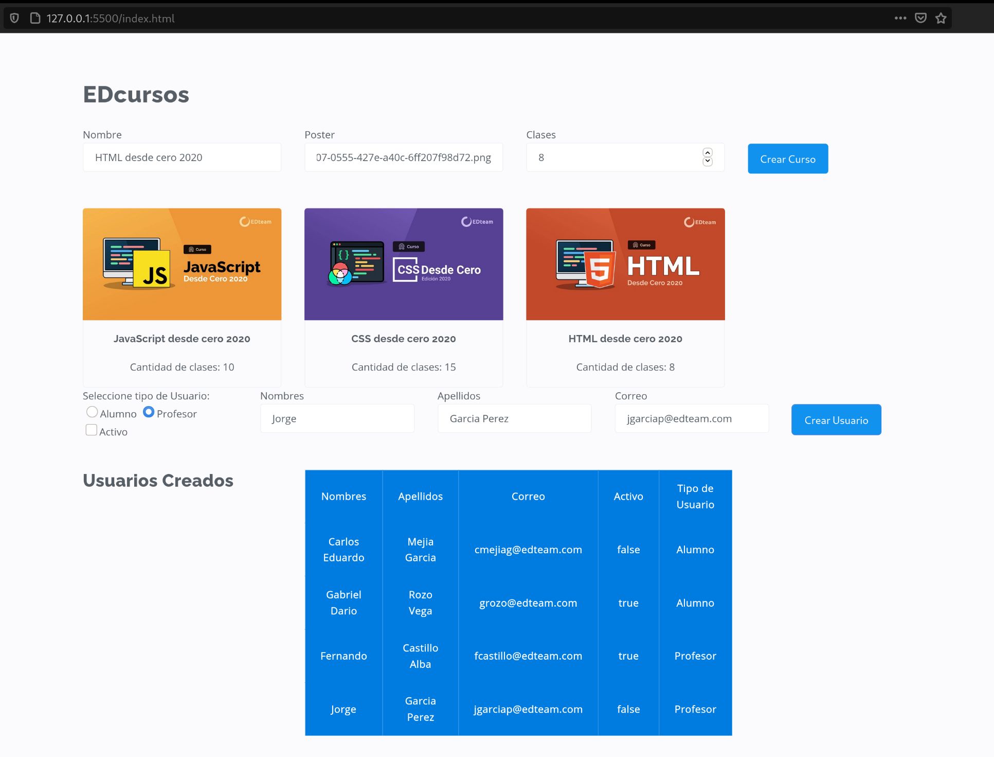 Crear Cursos y Usuarios | EDteam