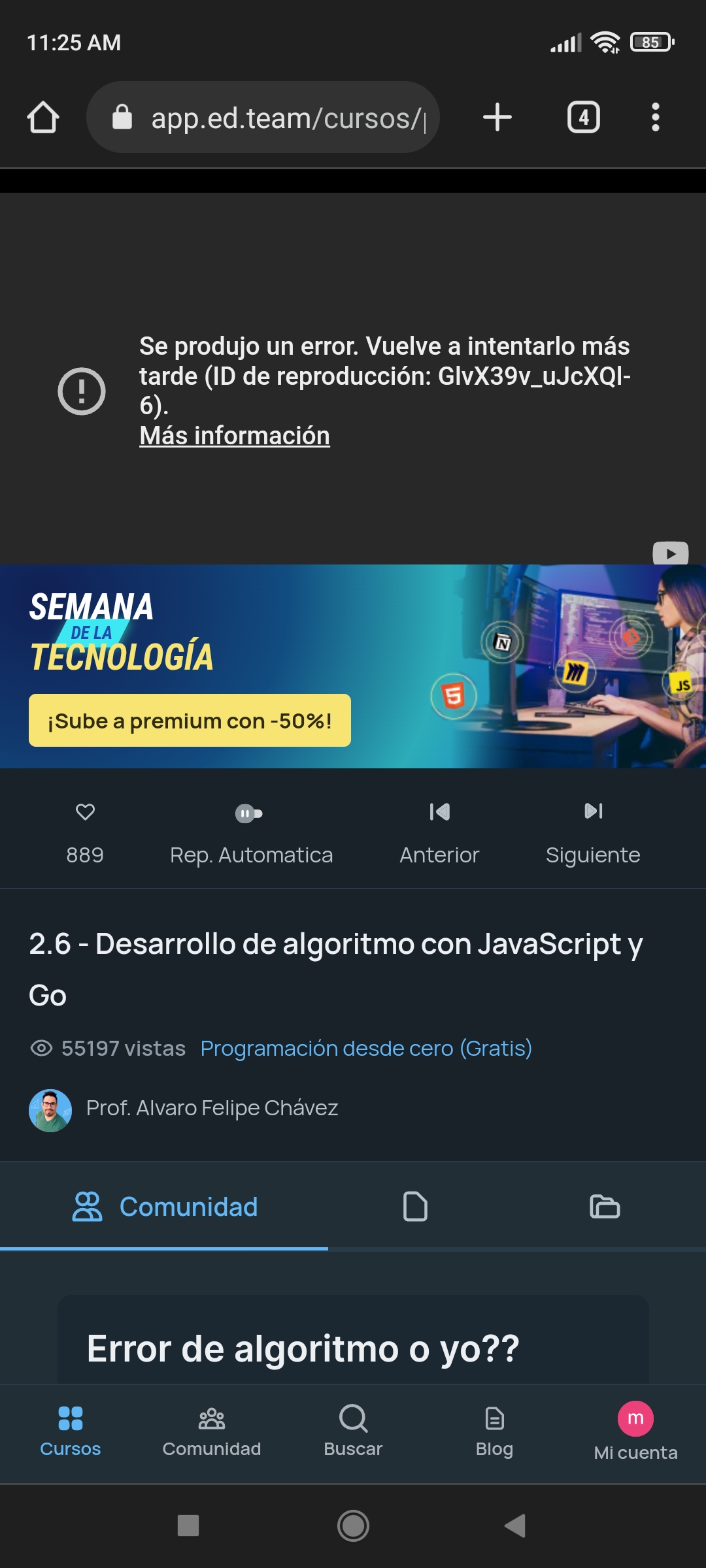 Error para ver un video del curso | EDteam
