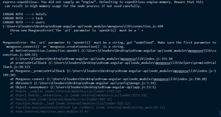 Error al tratar de correr el API | EDteam