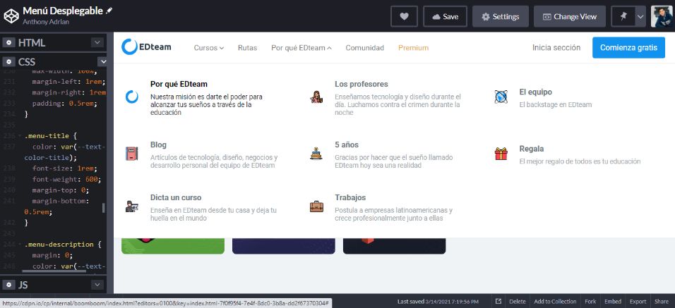 Code Weekend #5 - Menú desplegable | EDteam